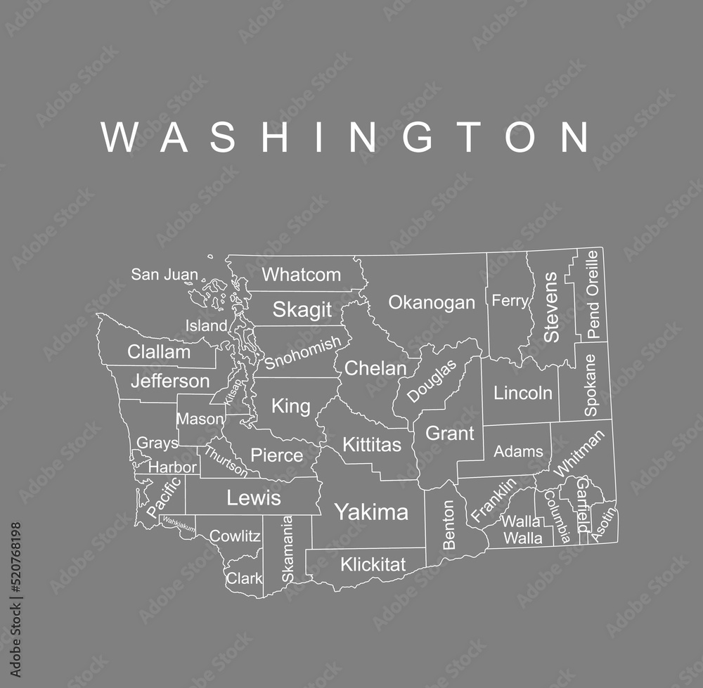 Washington State vector map silhouette illustration isolated on gray ...