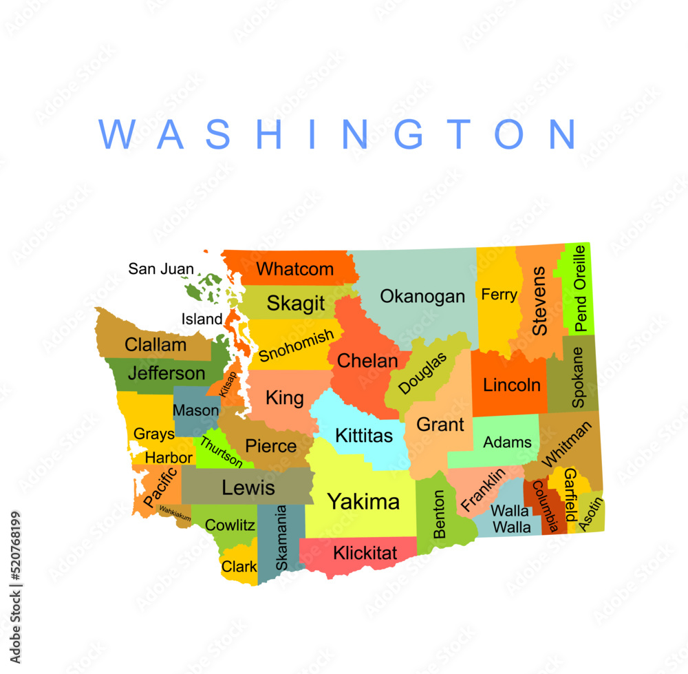 Colorful Washington State vector map silhouette illustration isolated ...