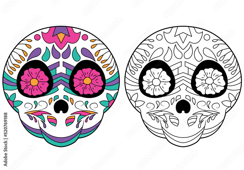 Sugar skull - coloring page. The day of the Dead. Coloring book, design ...