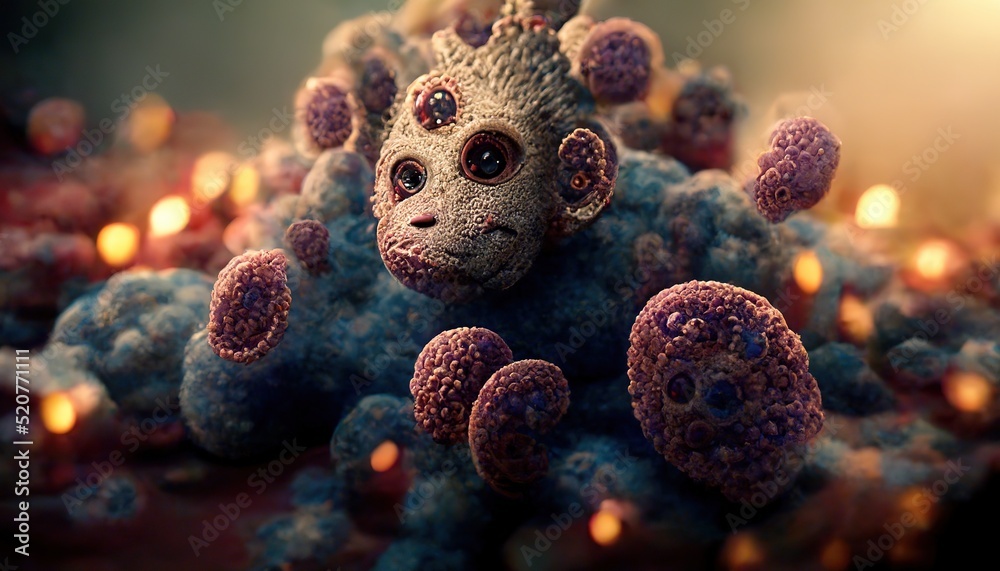 Banner with smallpox virus, silhouette of a monkey in a virus, Pandemic ...