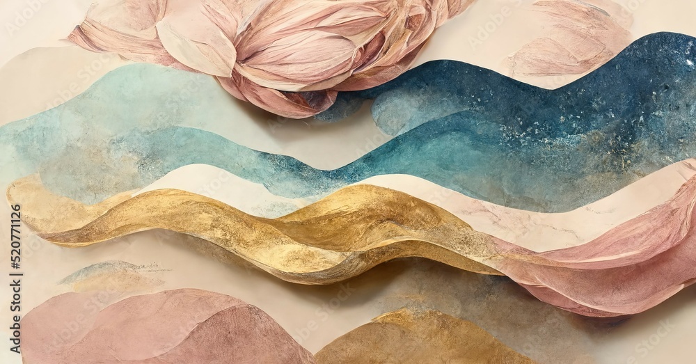 Minimalistic landscape drawing with watercolor brush and texture ...