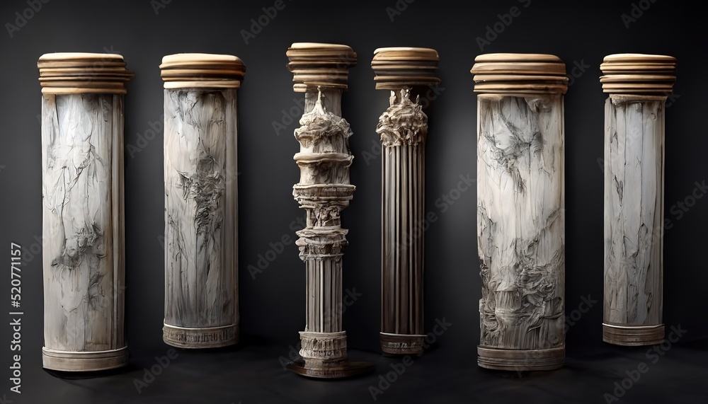 Ancient roman columns, marble baroque architecture. Antique column on ...