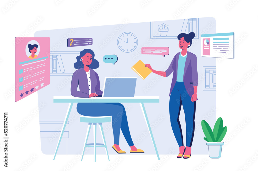 Employee hiring process concept with people scene for web. Woman ...