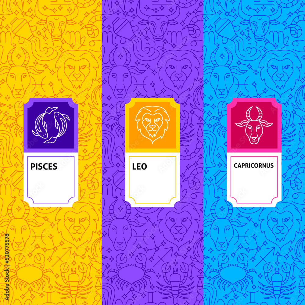 Zodiac Package Labels. Vector Illustration of Outline Design. Stock ...