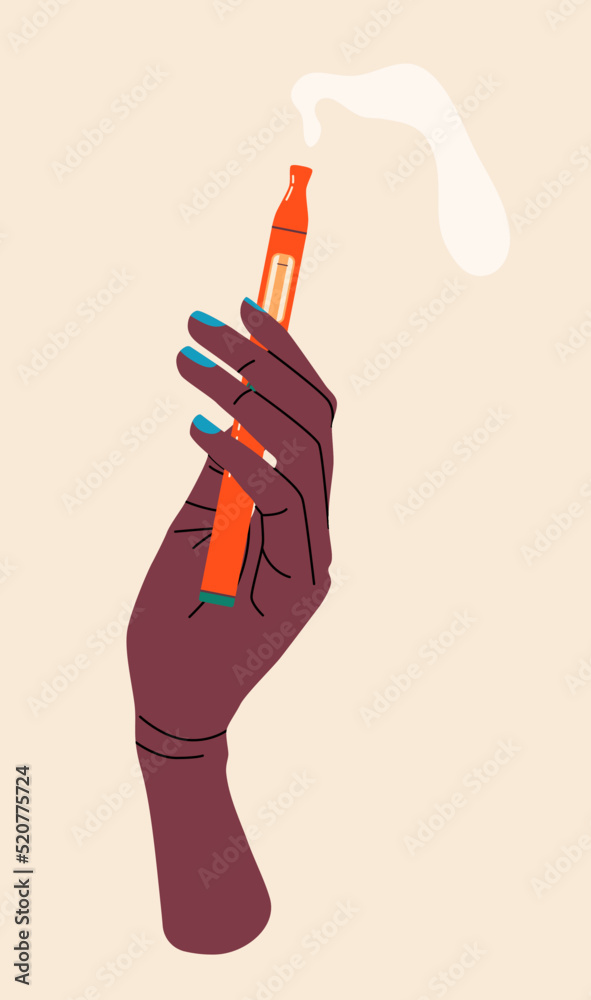 Hand holding vape, colorful illustration. Electronic cigarettes and ...