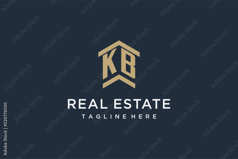 Vetor de Initial KB logo for real estate with simple and creative house ...