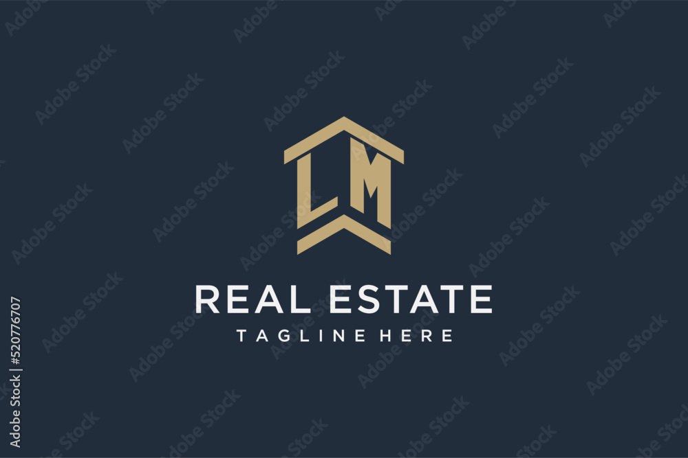 Initial LM logo for real estate with simple and creative house roof ...