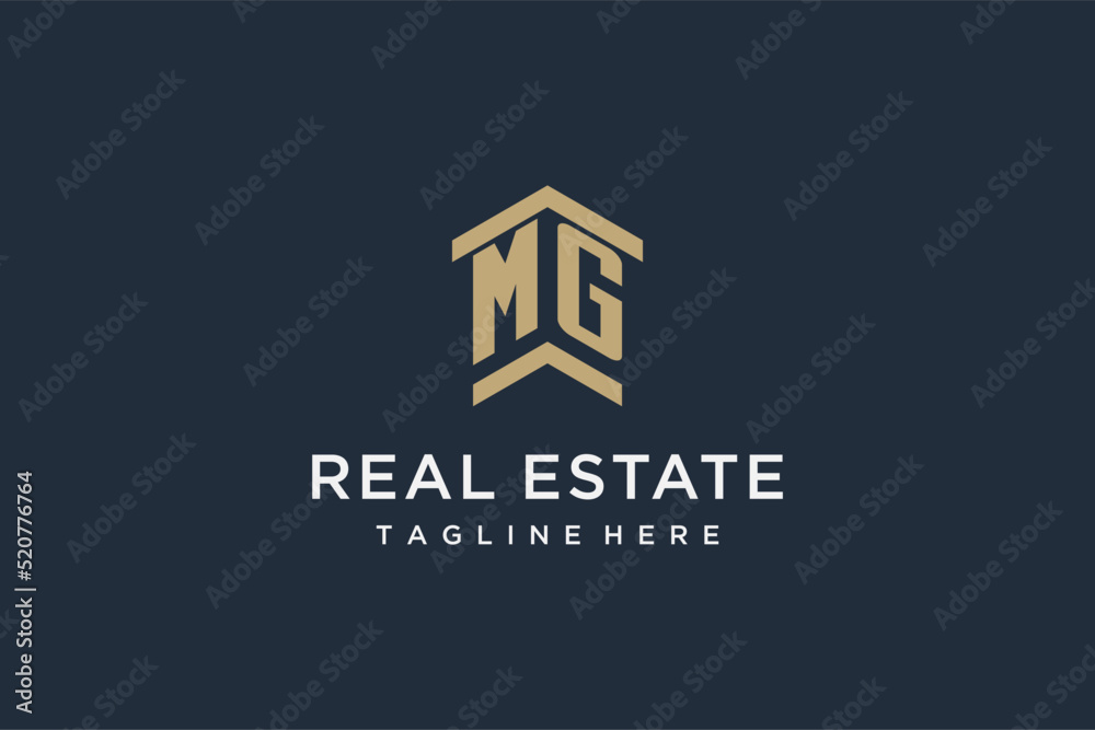 Initial MG logo for real estate with simple and creative house roof ...