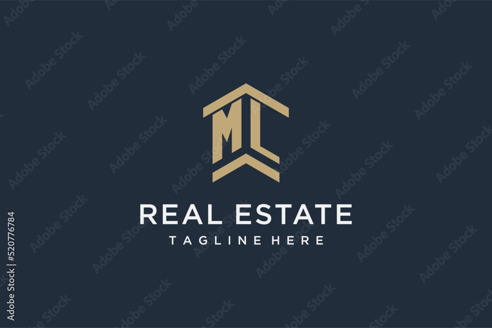 Initial ML logo for real estate with simple and creative house roof ...