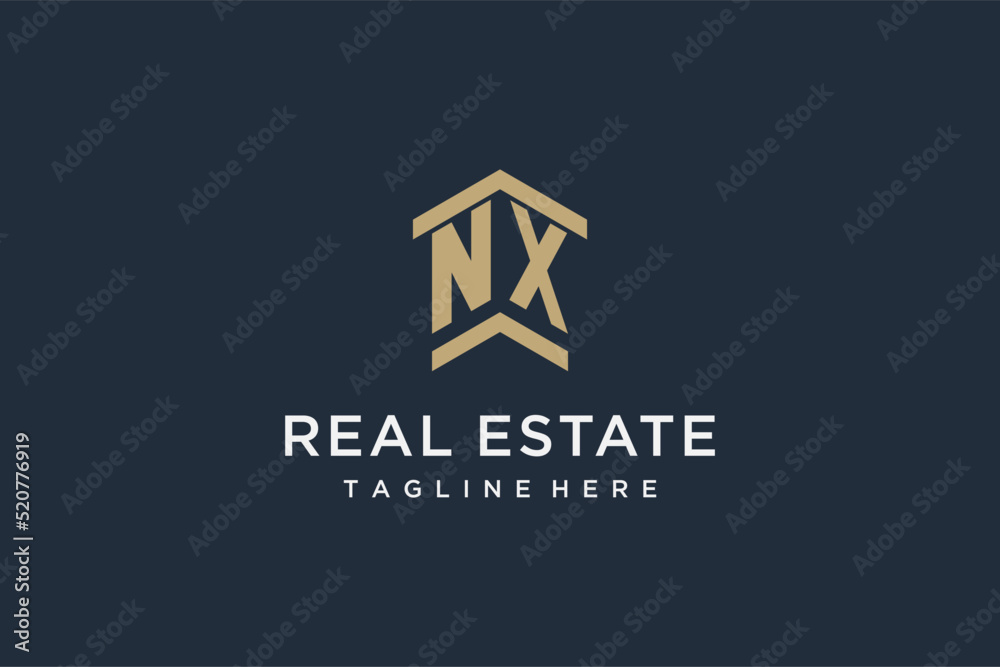 Initial NX logo for real estate with simple and creative house roof ...