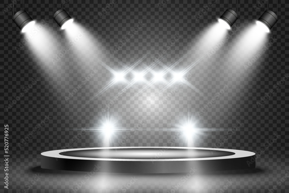 Realistic white glow round beams of car headlights, isolated on ...