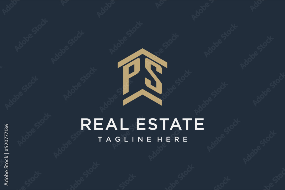 Initial PS logo for real estate with simple and creative house roof ...