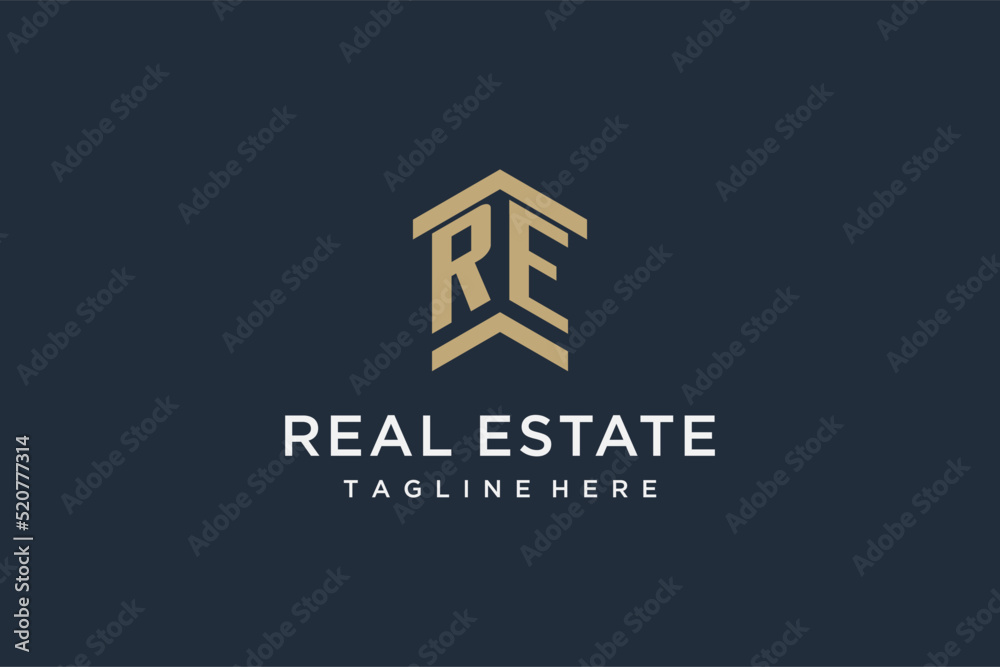 Initial RE logo for real estate with simple and creative house roof ...