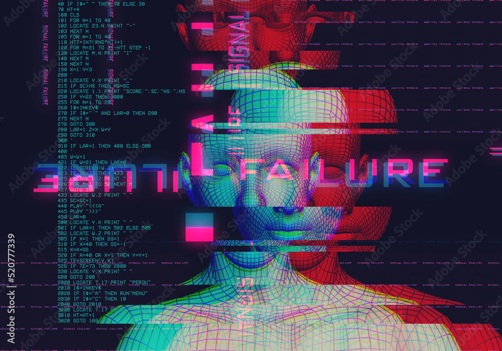 3d portrait of a man with glitch effect. Cyberpunk style. Conceptual ...