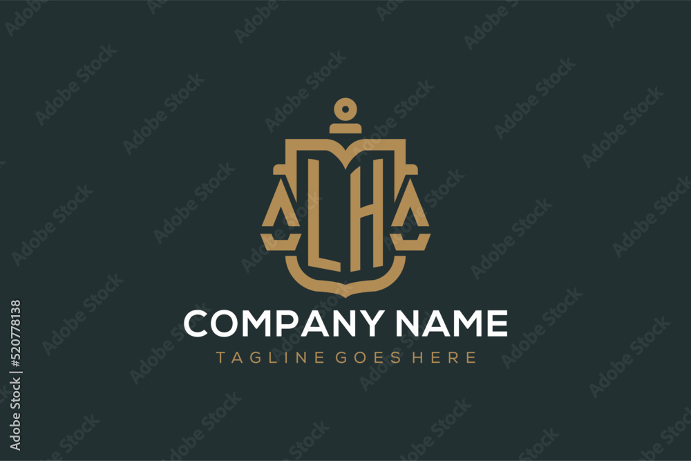 Initial LH logo for law firm with luxury modern scale and shield icon ...