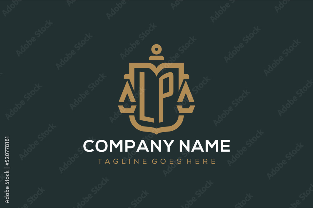 Initial LP logo for law firm with luxury modern scale and shield icon ...