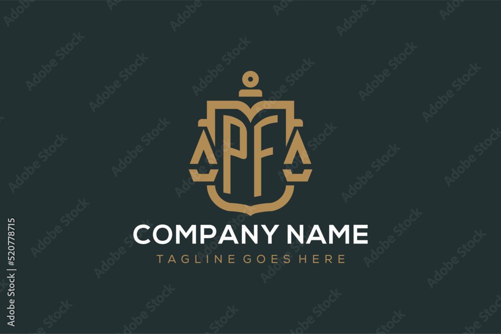 Initial PF logo for law firm with luxury modern scale and shield icon ...