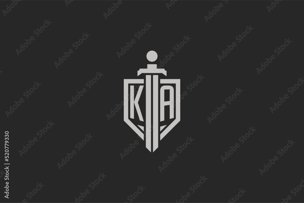 Letter KA logo with shield and sword icon design in geometric style ...