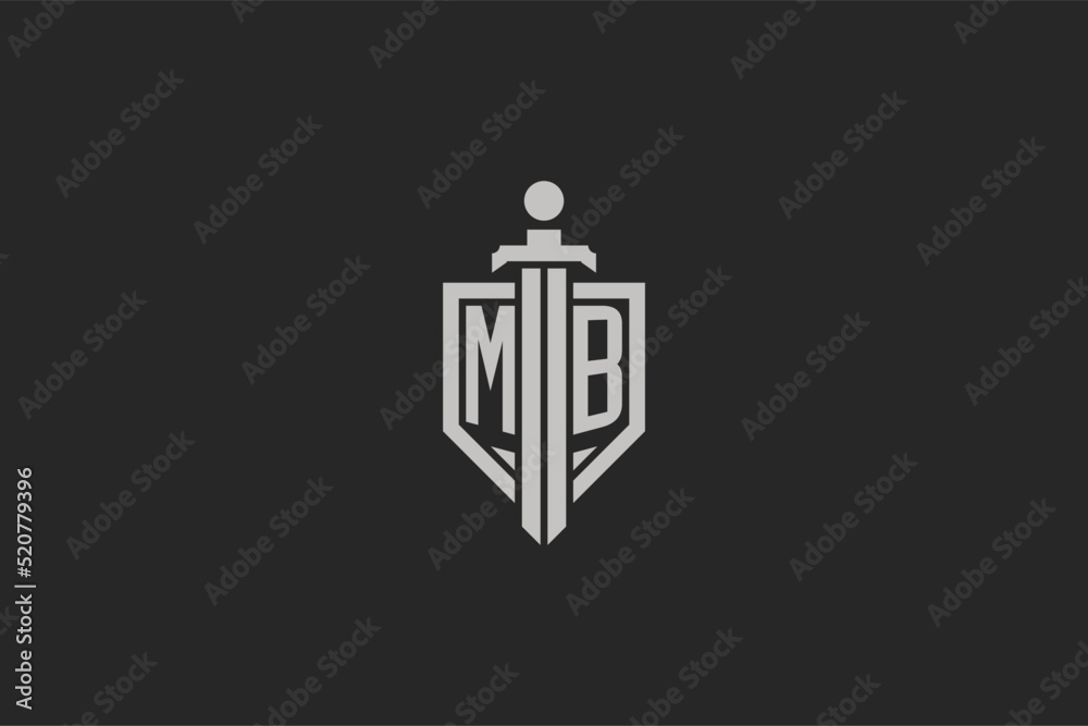 Letter MB logo with shield and sword icon design in geometric style ...