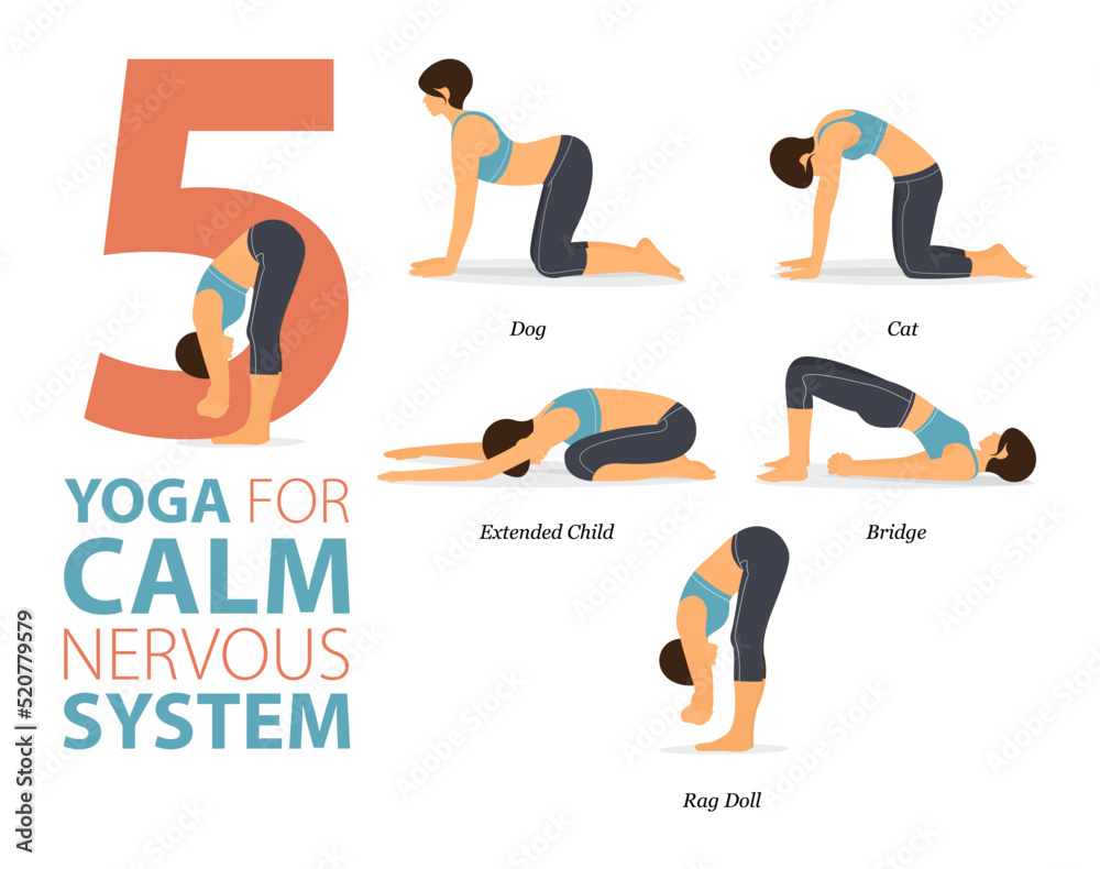 5 Yoga poses or asana posture for workout in nervous system concept ...