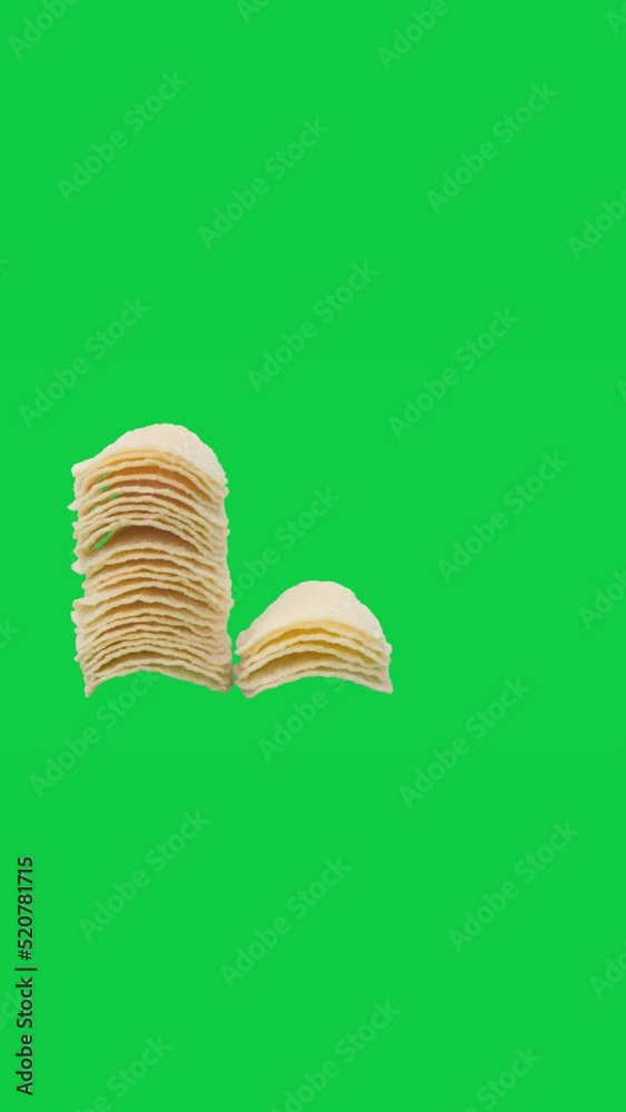 Vertical Resolution Video, Stop motion animation stack potato chips on ...