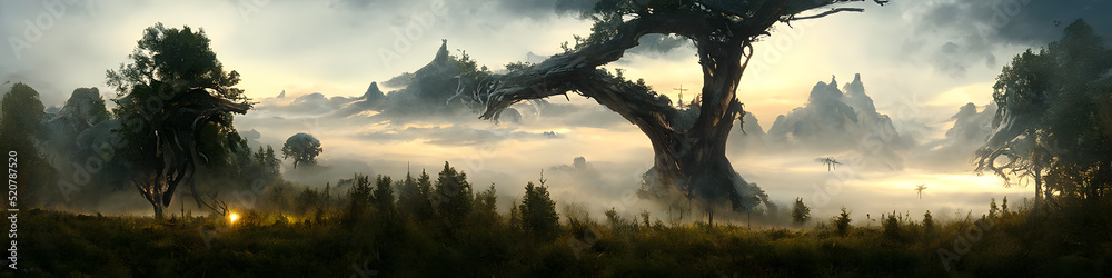 Artistic concept of painting a scary and dangerous landscape ...