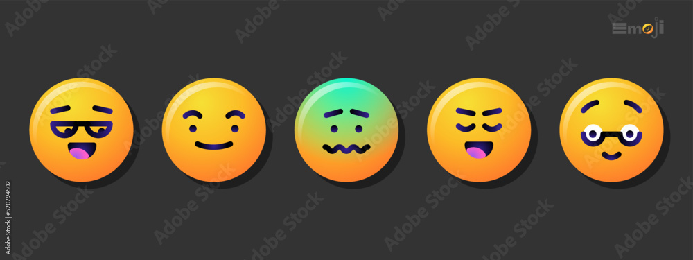 Round emoticons set. Yellow Emoji faces emoticon smile, digital smiley ...