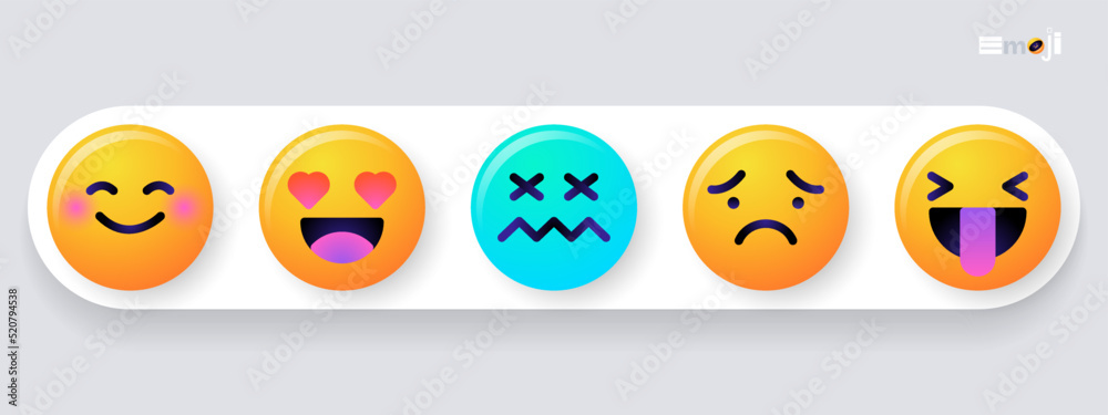 Round emoticons set. Yellow Emoji faces emoticon smile, digital smiley ...