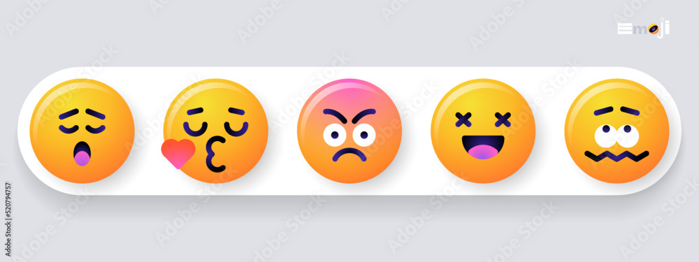 Round emoticons set. Yellow Emoji faces emoticon smile, digital smiley ...