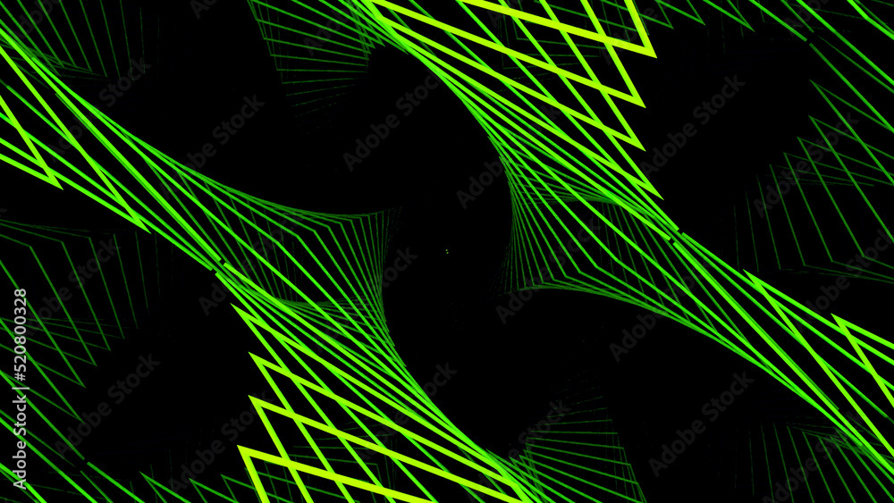 Curving frame lines on black background. Design. 3D lines move quickly ...
