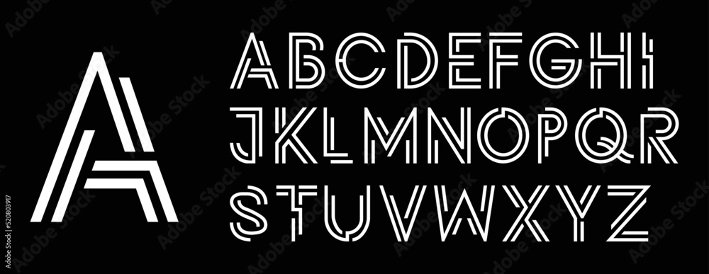 Double line creative minimal monogram font. Tech fonts for banner ...
