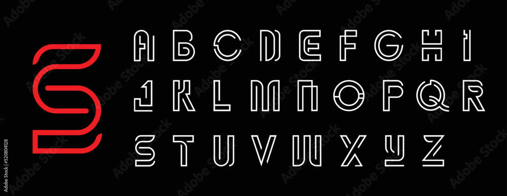 S double line Luxury Minimal Modern Tech Alphabet Letter Fonts ...