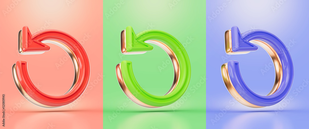 undo sign red green and purple color 3d render concept for back work ...
