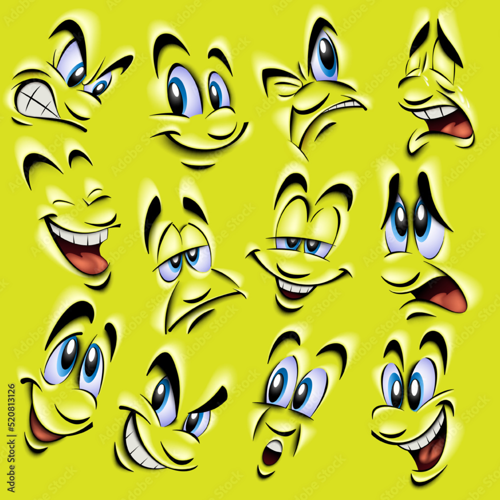 Different face emotions. Vector illustration of facial expressions ...