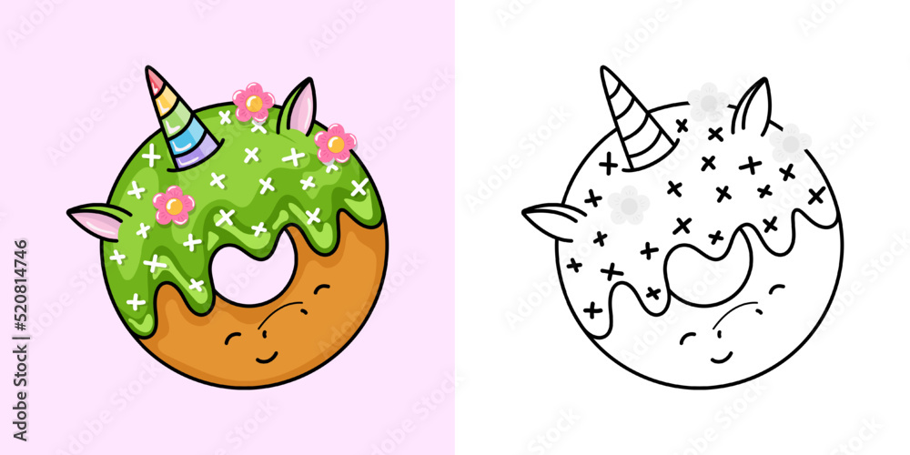 Food Clipart Multicolored and Black and White. Beautiful Clip Art Donut ...