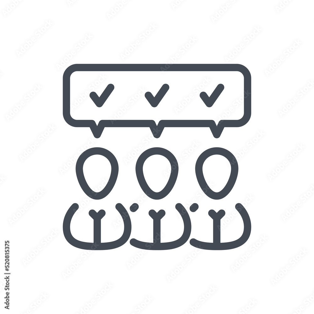 Employee approval, Decision making and Joint decision line icon. Group ...