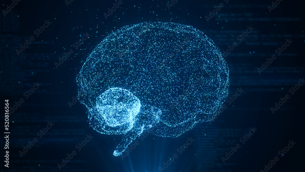 Human Brain Digital Particle With Analysis Computation Data Code Neural Network Connections In