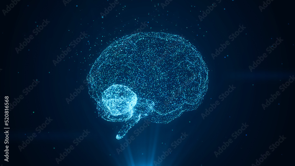 Human brain digital particle with analysis computation data, neural network connections in ...