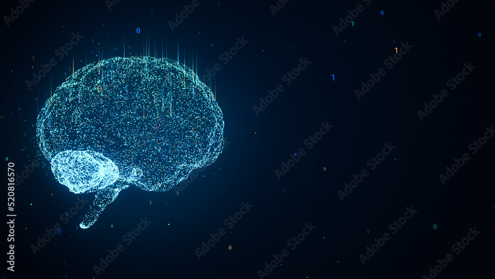 Human Brain Digital Particle With Analysis Computation Data Neural Network Connections In