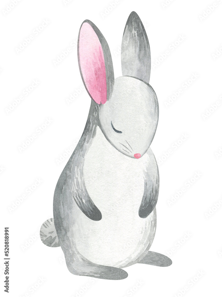 Watercolor Christmas with bunnies design. Baby rabbit illustration ...