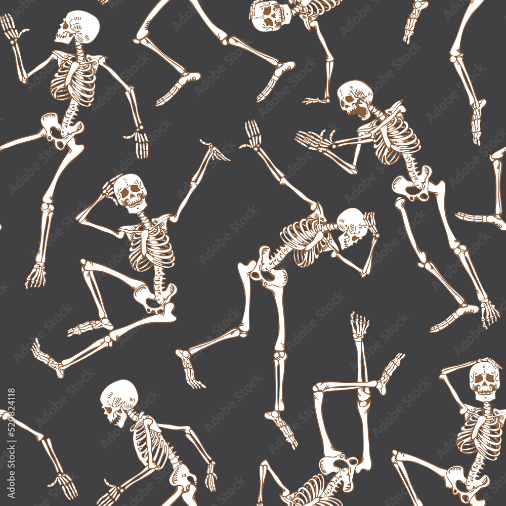 seamless texture for printing on fabric and paper dancing skeletons ...