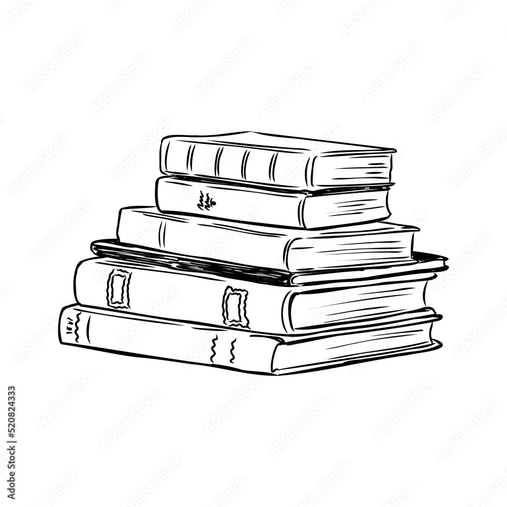 Stack of books isolated on white, Hand Drawn Sketch Vector illustration ...