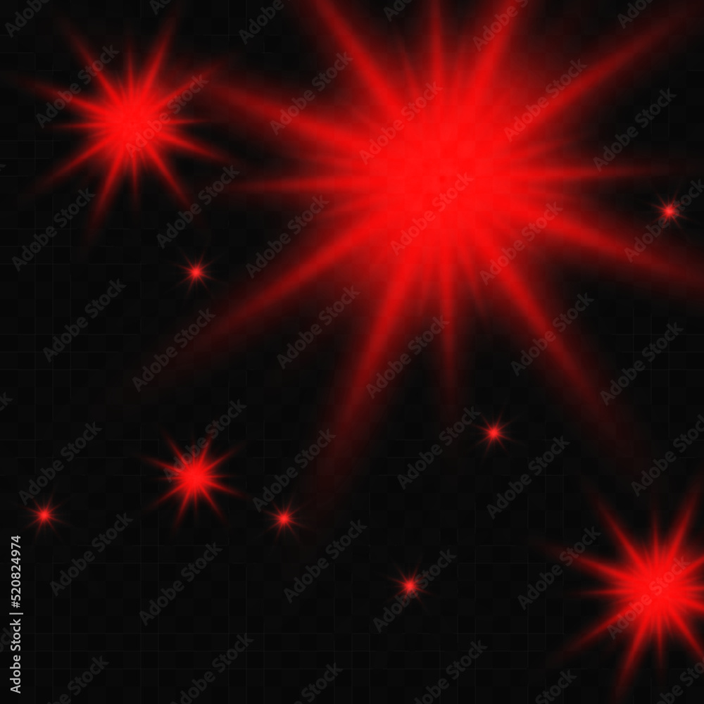 Red stars black night sky on transparent background. Abstract light ...