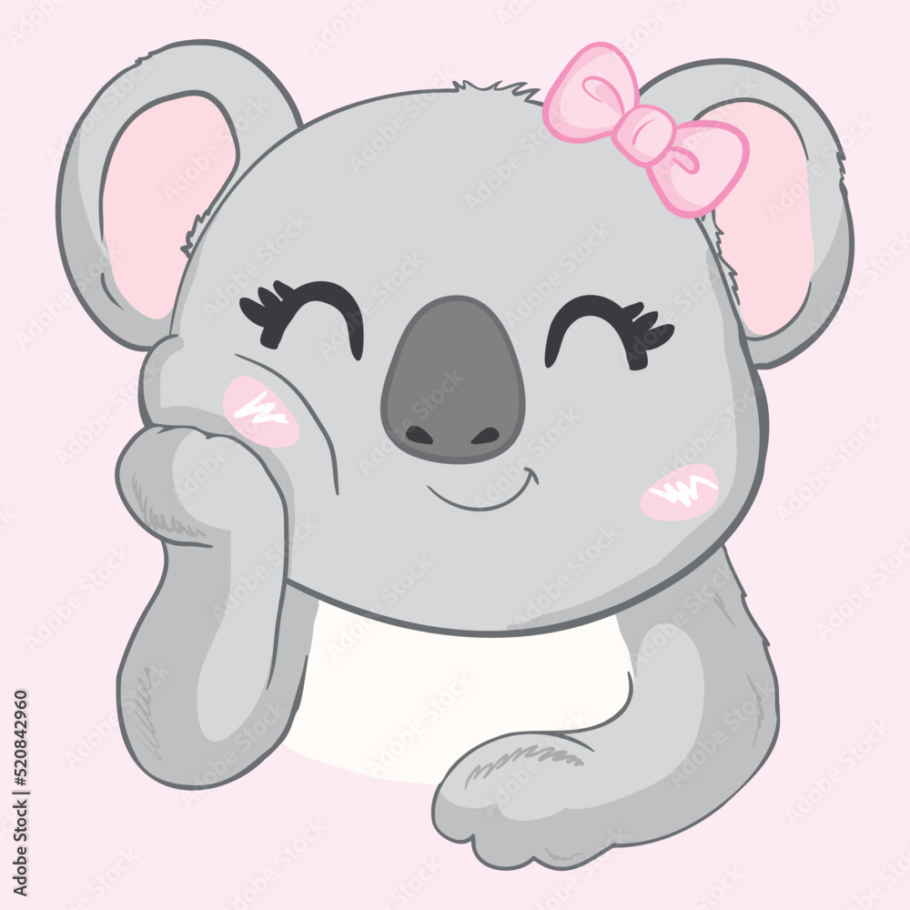 Koala girl with a cute bow. Vector illustration of a cute animal. Stock ...
