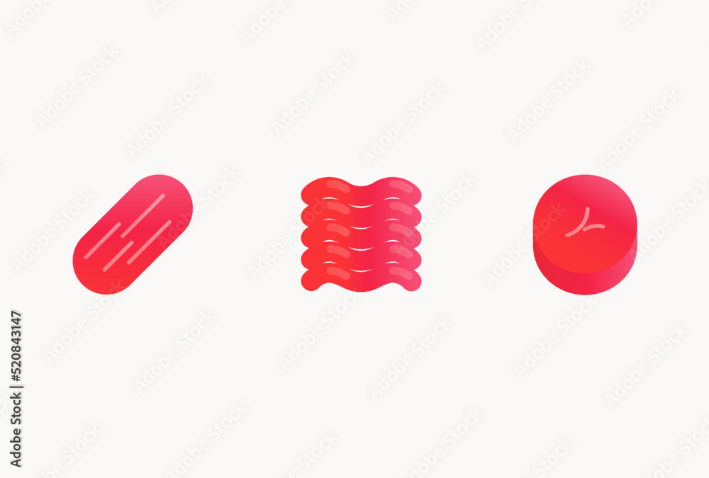 Vector icons, beef steaks clip art gummy style, flank steak, ground ...