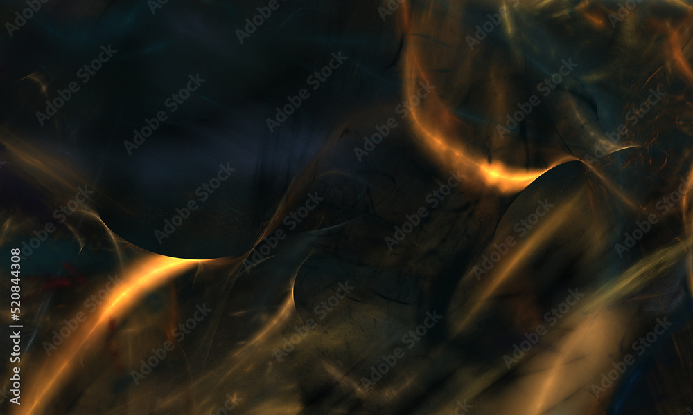 Abstract digital 3d overlay of blurry lights, golden highlights of fire ...