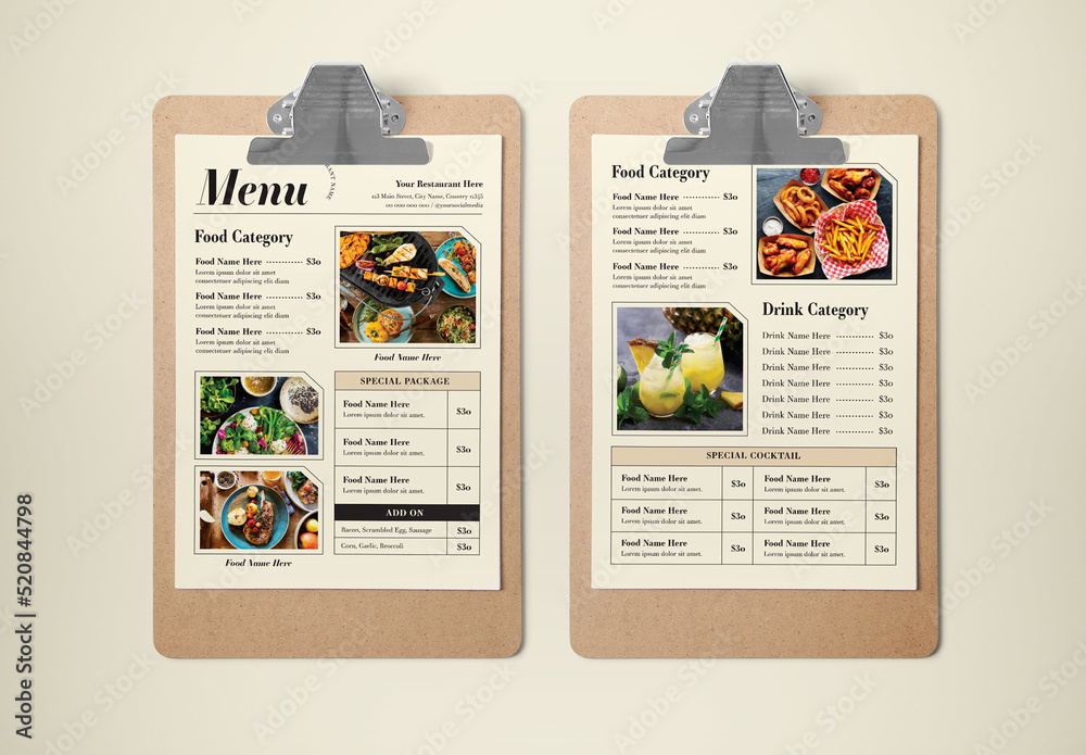 Beige Minimalist Food Menu Layout Stock Template | Adobe Stock
