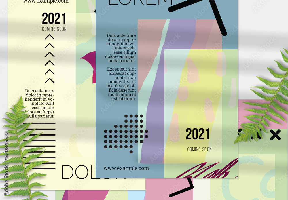 Poster Layouts with Geometric Shapes and Abstract Bright Artistic Brush ...