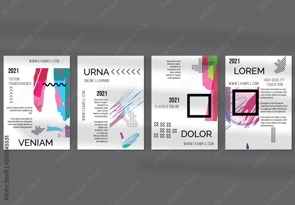 Flyer Layouts with Geometric Shapes and Abstract Bright Rectangle on ...