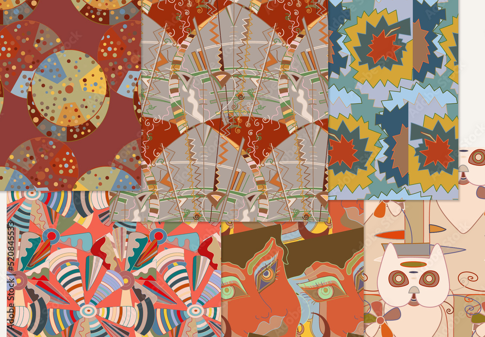 Set of Abstract Seamless Patterns with Cubism Art Elements and Graffiti ...